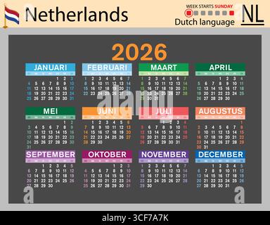 Dutch horizontal Pocket calendars for 2026 (Two thousand twenty six ...