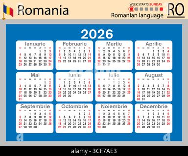 Romanian horizontal Pocket calendars for 2026 (Two thousand twenty six ...
