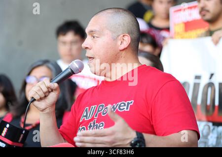 Ron Gochez, with Union del Barrio, speaks at a news conference ...
