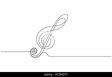 Continuous editable line drawing of treble clef. One line drawing of ...