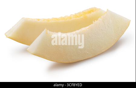 Two yellow melon slices isolated on white background. File contains ...