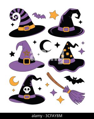 halloween witch hat and broom accessories Stock Vector Image & Art - Alamy
