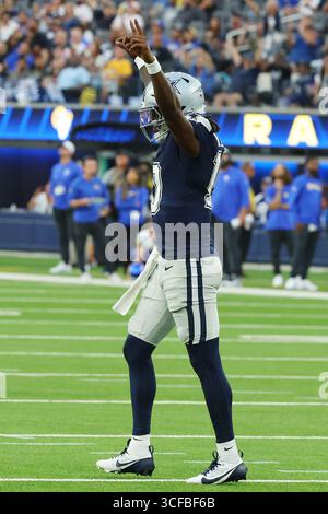 Dallas Cowboys quarterback Joe Milton III (10) warms up before an NFL ...