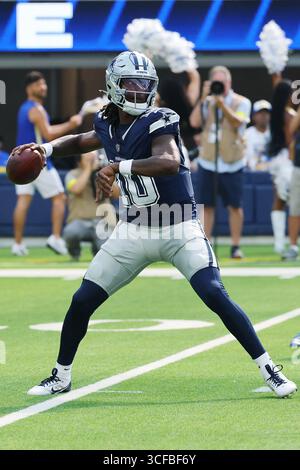 Dallas Cowboys quarterback Joe Milton III (10) drops back to pass in ...