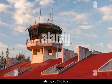 A photograph of the air traffic control tower at Port Columbus, taken ...