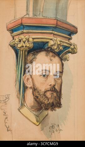 Carton for polychrome of St. Mary's Church a devil's bust with an open ...