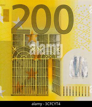 200 euro banknote money fragment, finance currency close up detail ...