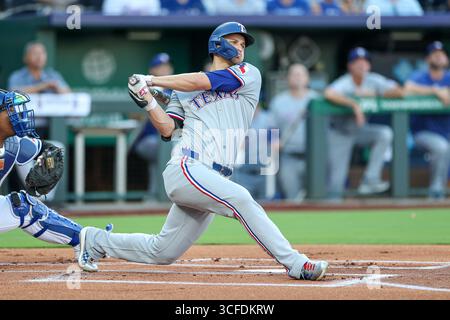 Texas Rangers' Corey Seager bats against the Los Angeles Angels during ...