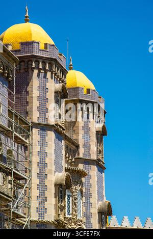 Sintra, Portugal - July 8 2025: The colourful castle tower of Pena ...