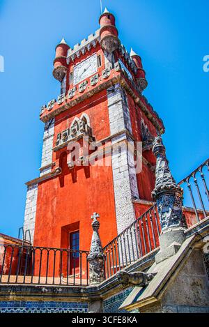 Sintra, Portugal - July 8 2025: The colourful castle tower of Pena ...