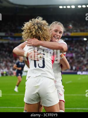 England's Alex Matthews (left) celebrates with Sadia Kabeya after ...