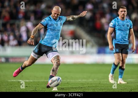 Zak Hardaker of Hull FC converts for a goal during the Hull FC v Leeds ...