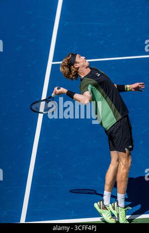 Andrey Rublev, a Russian tennis player, during a match at the Hong Kong ...