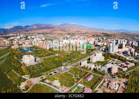 Dushanbe city centre aerial panoramic view. Dushanbe is the capital ...