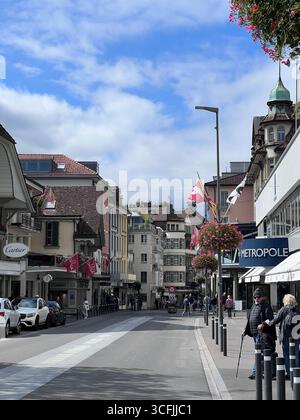 City street in downtown Interlaken, Switzerland, Europe Stock Photo - Alamy