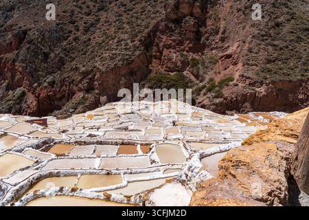 Aerial view of the Maras Salt Mines in the Sacred Valley, Peru, with ...