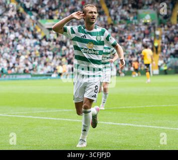 Celtic's Benjamin Nygren celebrates scoring their side's second goal of ...