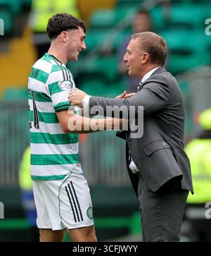 Celtic manager Brendan Rodgers and Colby Donovan during a training ...