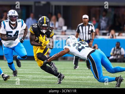 Carolina Panthers cornerback Akayleb Evans (29) reacts during an NFL ...