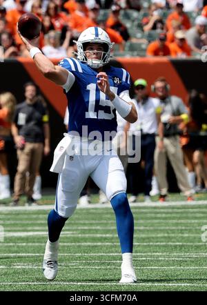 Indianapolis Colts quarterback Riley Leonard (15) throws during a ...