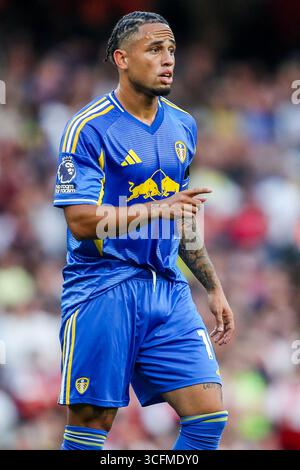 Noah Okafor of Leeds United looks to beat two Leeds United Players ...