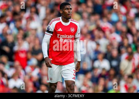 Cristhian Mosquera of Arsenal looks on during the Premier League match ...