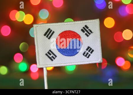 Abstract South Korea sparkling flag, Christmas ball holiday concept ...