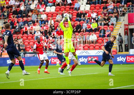 Sam Tickle Of Wigan Athletic catches the ball during the Lincoln City ...