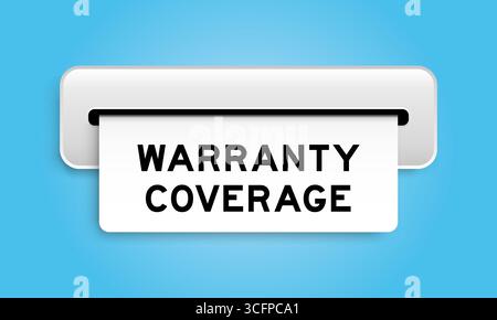 White coupon banner with word warranty from machine on blue color ...