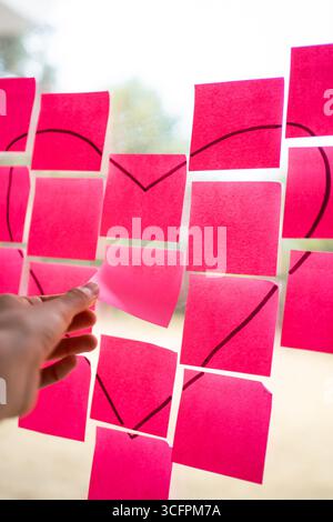 Pink sticky notes with project management words, emphasizing planning ...