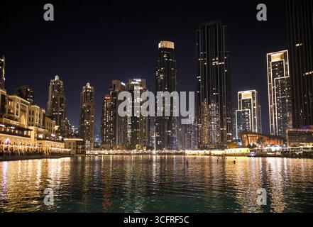 Iconic Dubai skyline and buildings during the day with futuristic ...