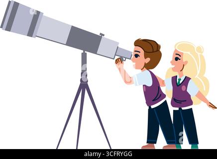 Kids studying astronomy with telescope illustration Stock Vector Image ...