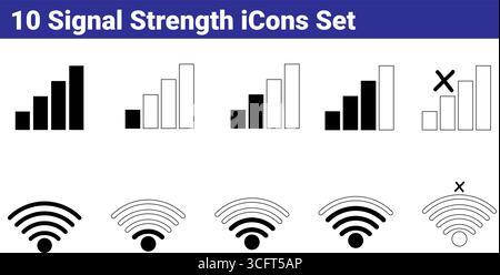 Mobile signal icon. Set of signal strength indicator. Black signal bars ...