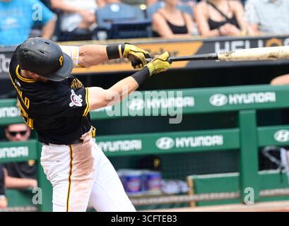 Pittsburgh Pirates' Jared Triolo hits into a double play with the bases ...
