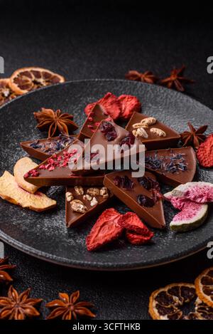 Craft home made chocolate with berries and fruits, delicious sweets ...