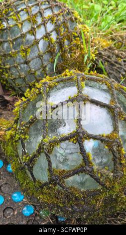 Moss-Covered Glass Fishing Float with Netting Stock Photo - Alamy