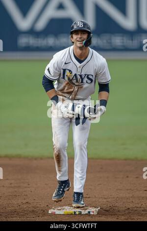 Tampa Bay Rays' Carson Williams bunts against the Cleveland Guardians ...