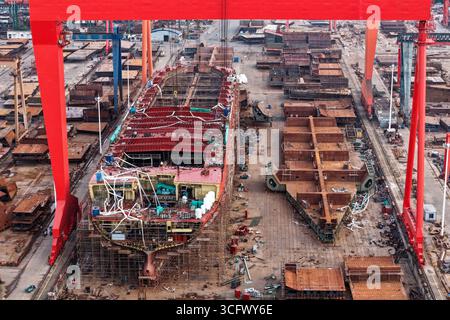Large vessels are under maintenanced at a shipyard in Yangzhou, Jiangsu ...