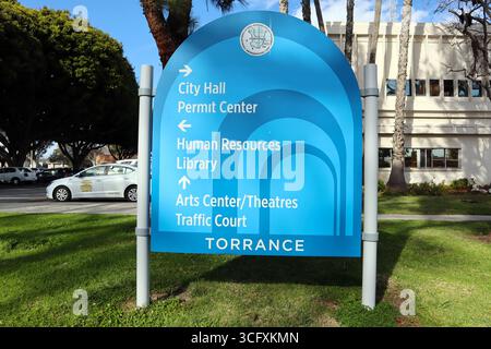 Torrance, California: Directional sign for City Hall, Permit Center ...
