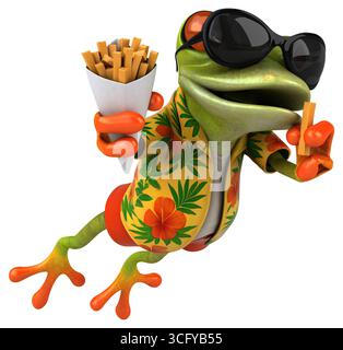 Fun 3D cartoon frog with french fries illustration Stock Photo - Alamy
