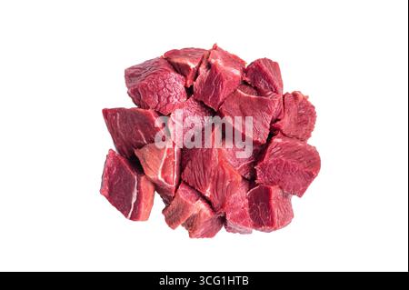 Diced Raw Boar meat, uncooked Game Meat Isolated on white background ...