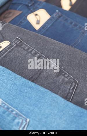Different shades of blue jeans denim fabrics Stock Photo - Alamy