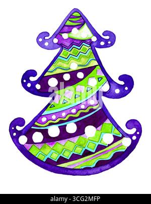 Creative stylized green Christmas tree with red star drawn on white ...