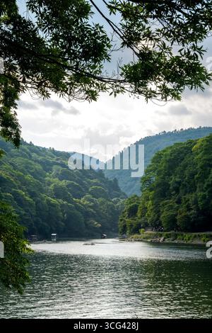 View on japanese countryside with forested hills on background Stock ...