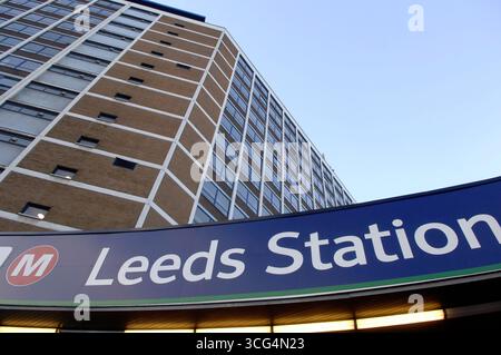 The signage at the front of Leeds main train station in Leeds, West ...
