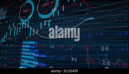 candlestick chart on blue theme screen, market volatility, up and down ...