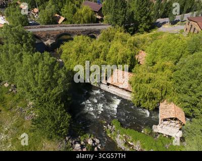 A top view of a small bridge over the River Thame, during the cold ...