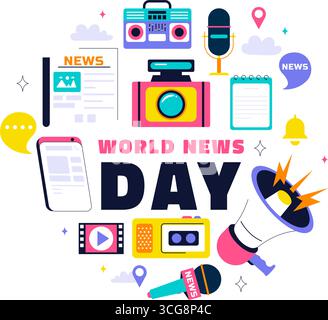 World News Day Vector Illustration featuring Press Freedom, Media, and ...