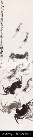 Qi Baishi Shrimp - Chinese Ink Painting with Calligraphy, Minimalist ...
