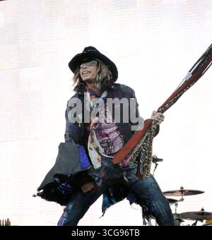 Steve Tyler of Aerosmith performing live at Marley Park in Dublin ...